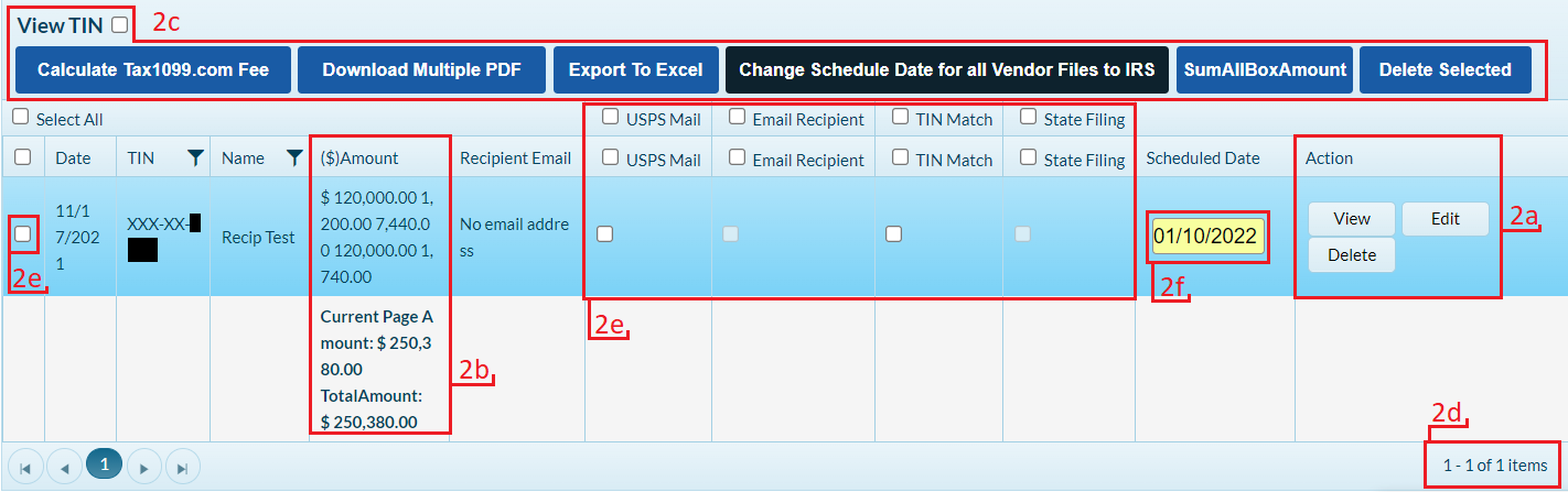 1099/Tax/View, Edit, Submit page AKA Select Forms