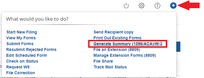 How do I generate Form 1096/1094B/1094C/W-3/W-3SS?