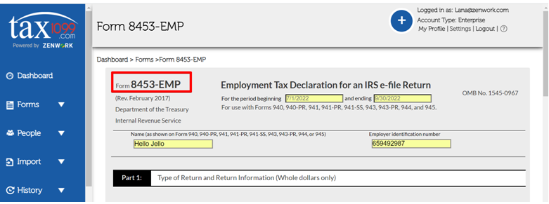 How do I find and complete the 8453-EMP in the 941?