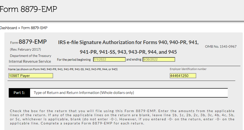 Where do I find the 8879-EMP portion of the 941 Form?