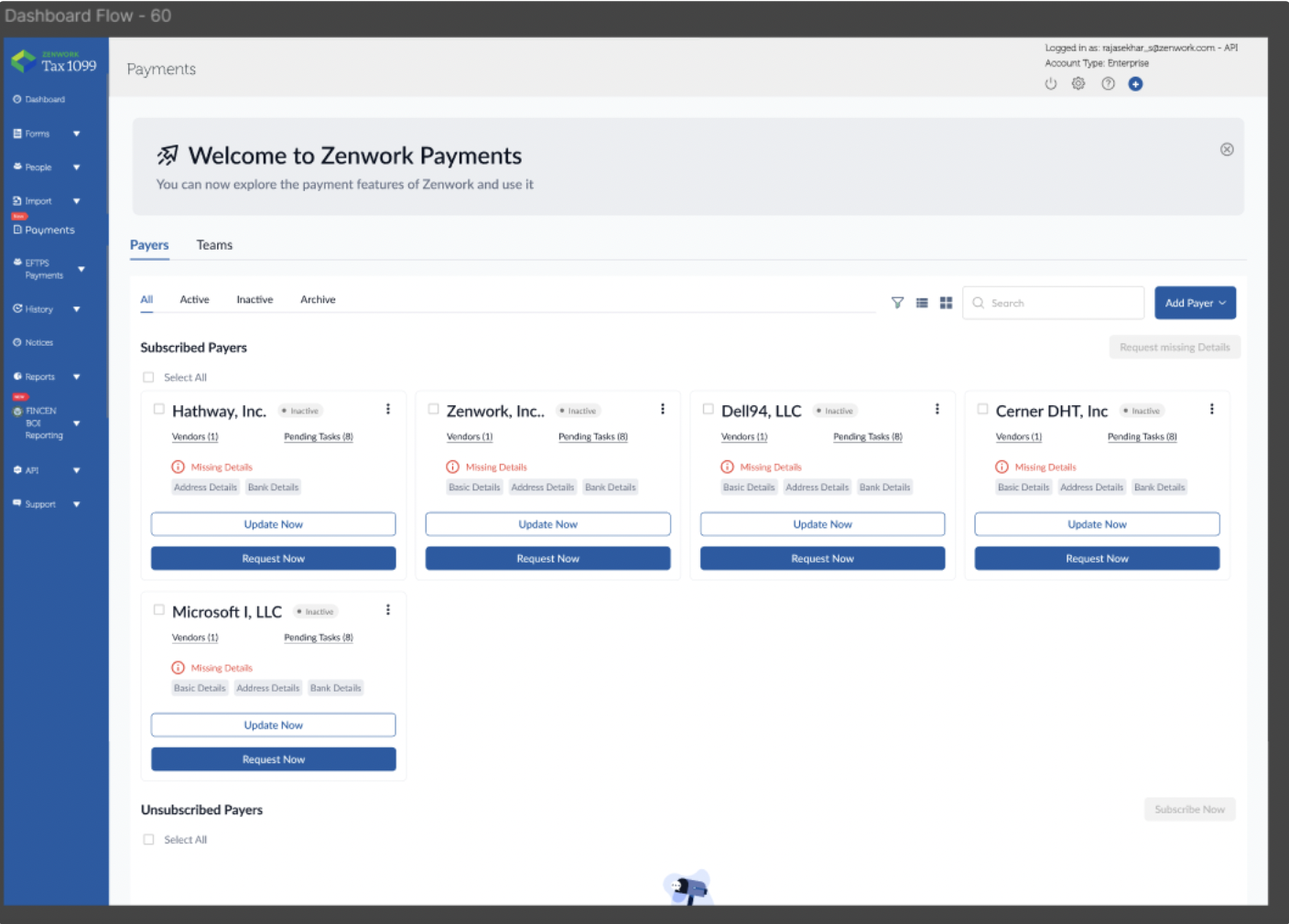 How does the All Payer Dashboard work in Zenwork Payments?