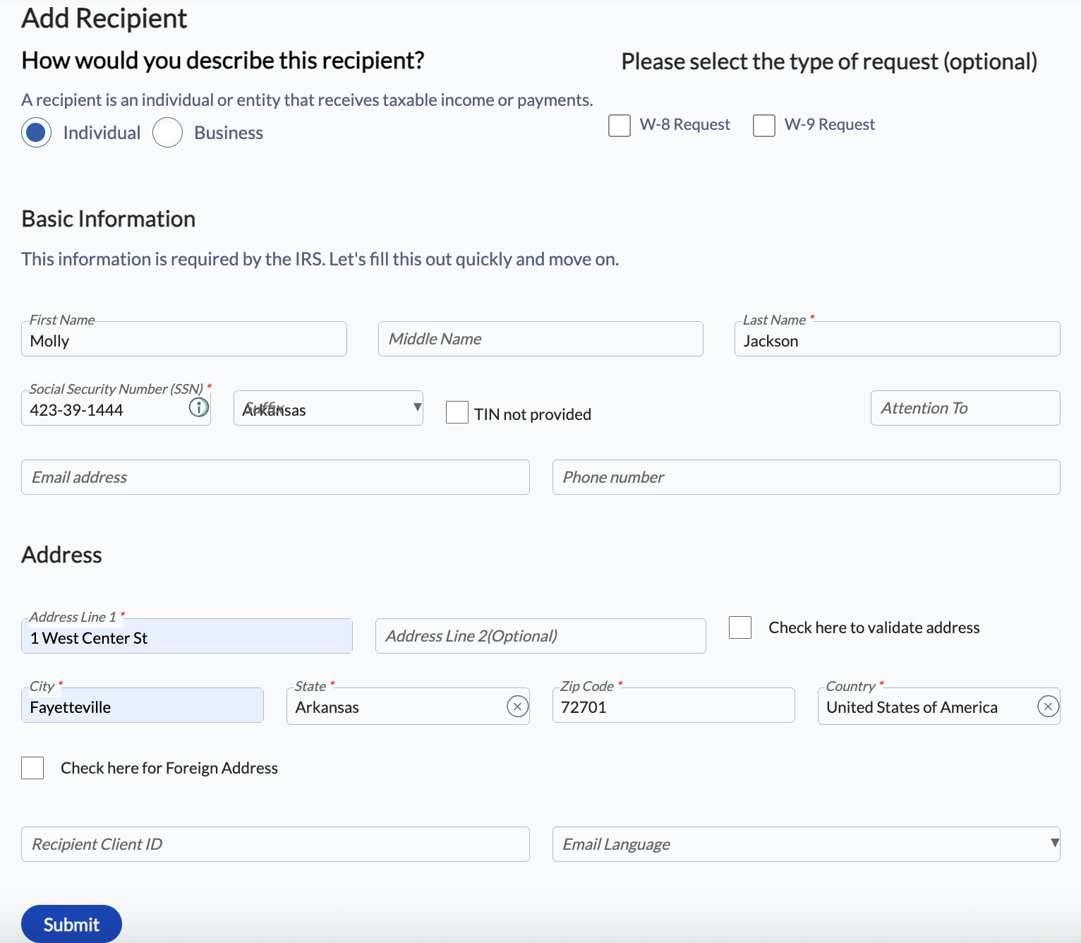 What features exist in the Recipients menu, and how do I use them?